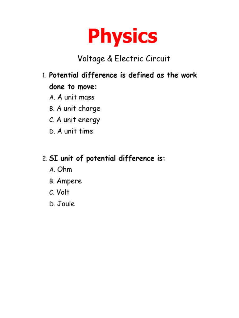Electricity Practice Questions | PDF | Series And Parallel Circuits ...