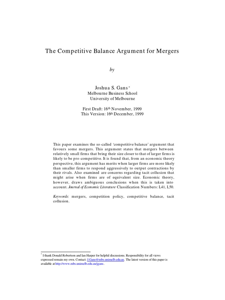 The Competitive Balance Argument For Mergers | PDF | Market Power ...