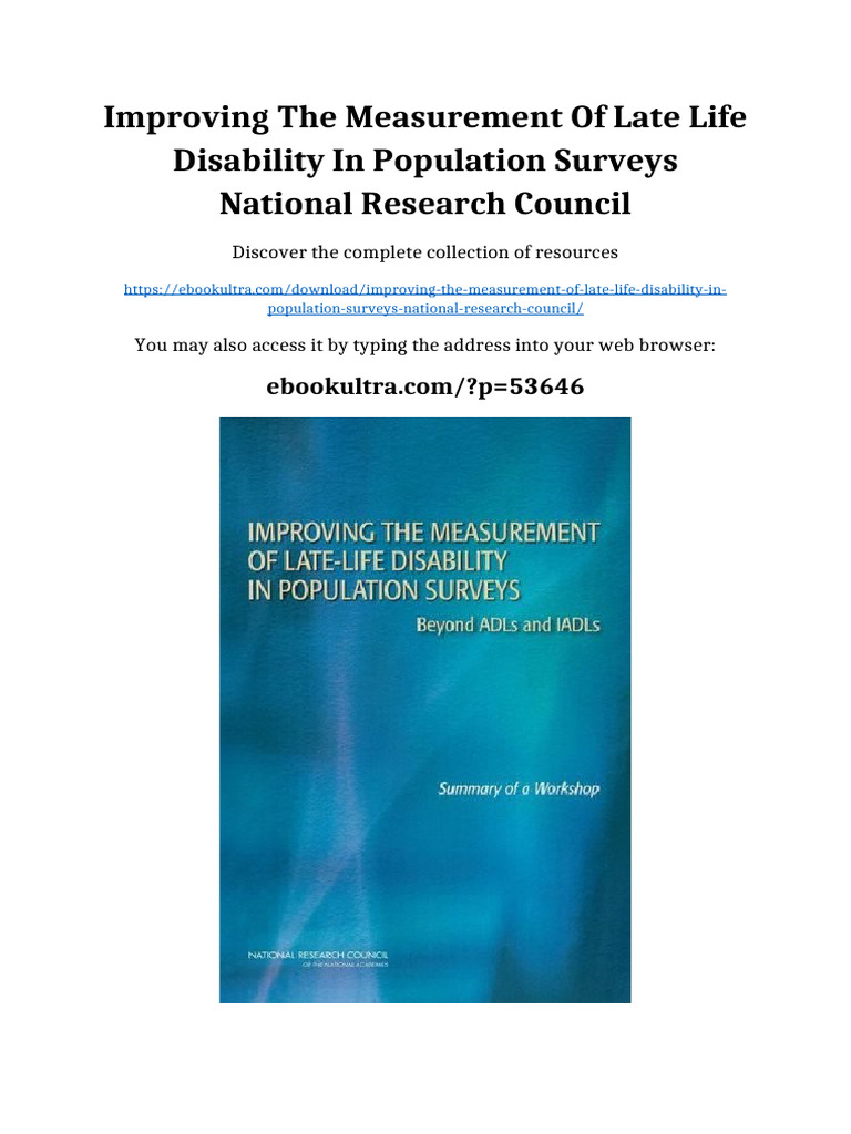 Improving the Measurement of Late Life Disability in Population Surveys ...