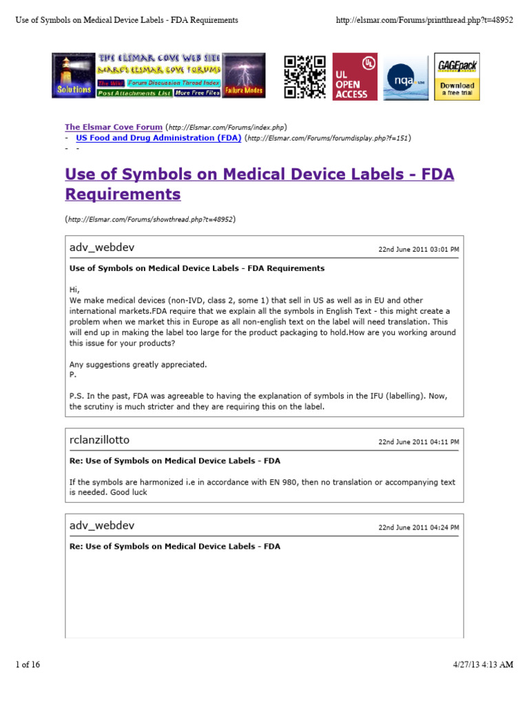Use of Symbols On Medical Device Labels - FDA Requirements | PDF ...