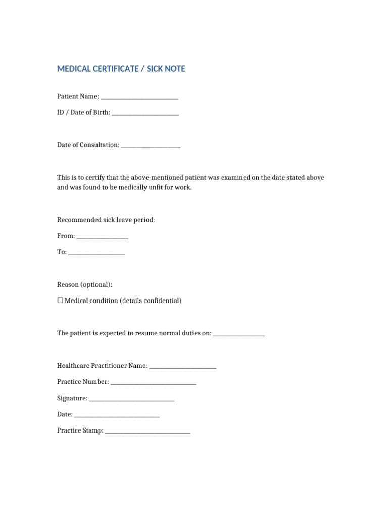 Sick Note Template | PDF
