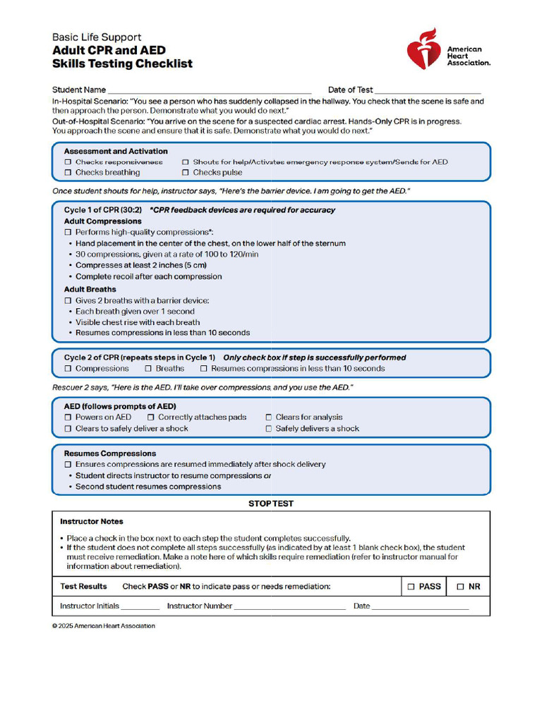 2025 BLS Skills Checklist | PDF