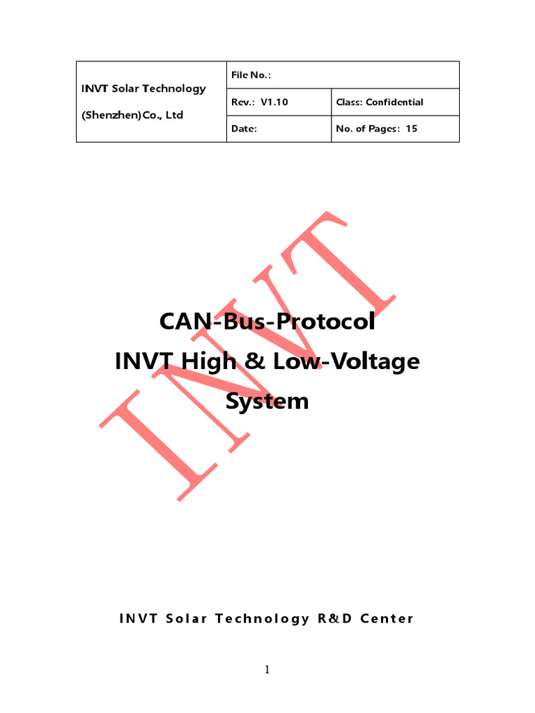 CAN-Bus-Protocol INVT Hi&Lo Voltage System V1.10 | PDF | Integer ...
