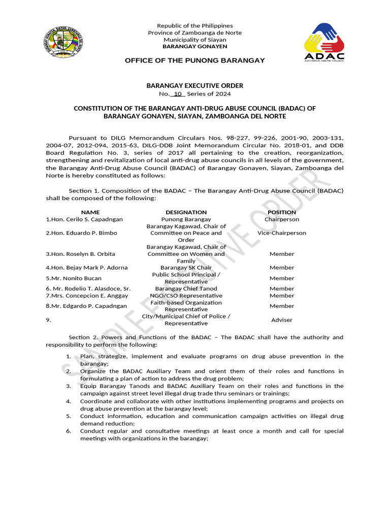 BADAC Template - Executive Order | PDF