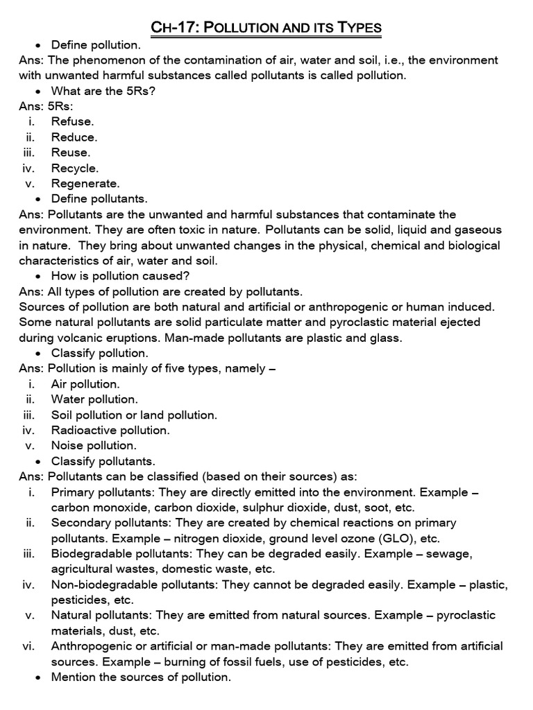 Pollution and Its Types | PDF | Air Pollution | Atmosphere Of Earth