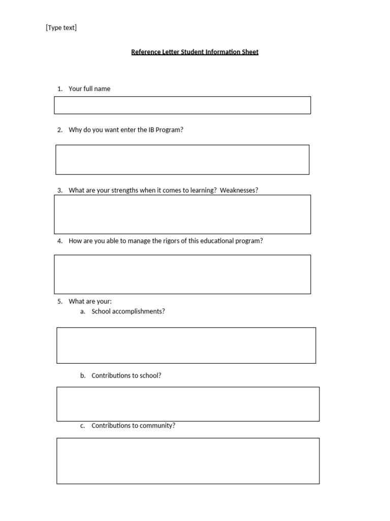 IB Reference Information Sheet | PDF