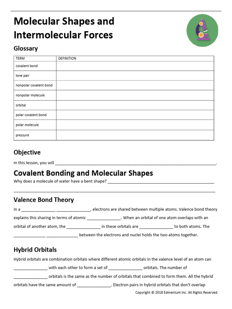 Guided Notes Molecular Shapes and Intermolecular Forces 1 PDF | PDF ...