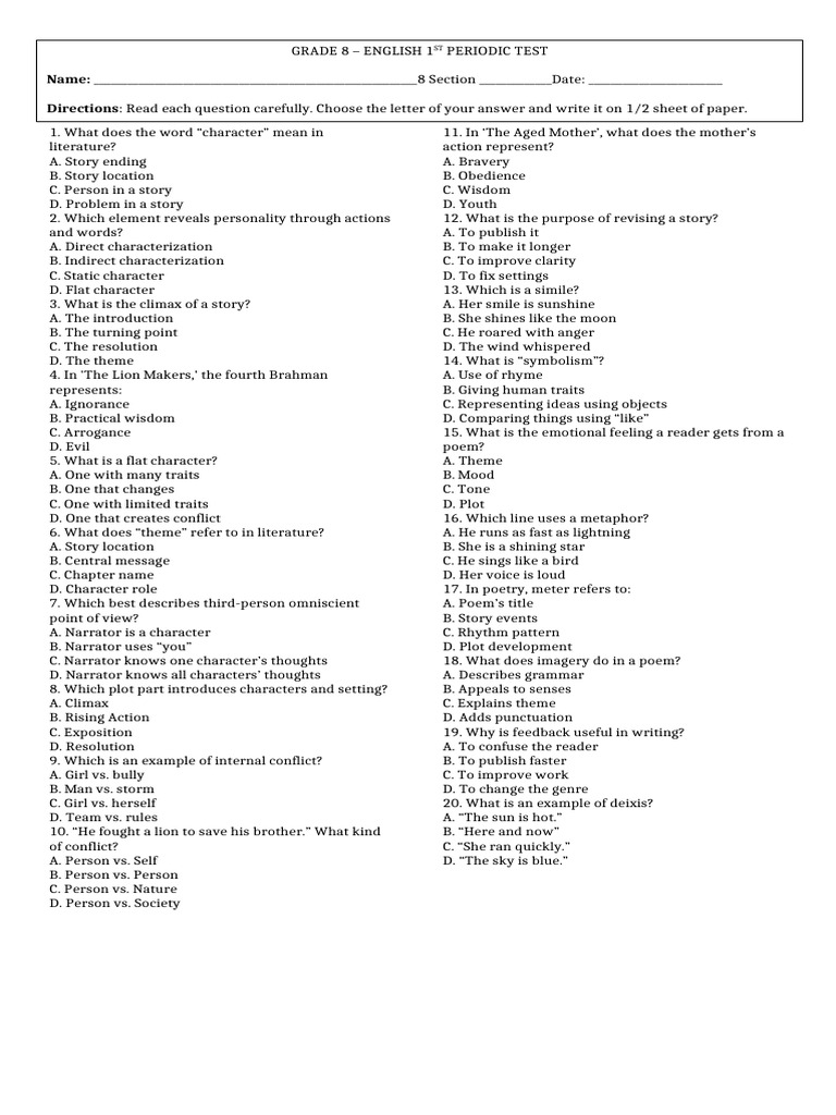 Grade 8 English Summative Test Q1 | PDF | Poetry | Writing