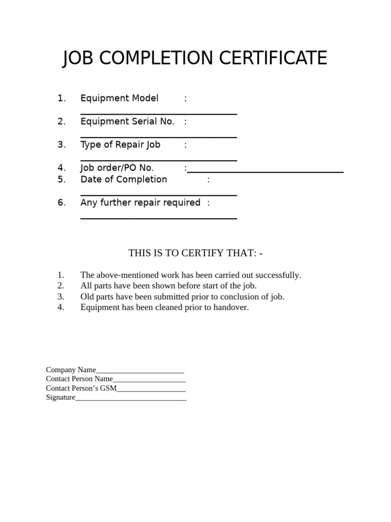 Job Completion Certificate | PDF
