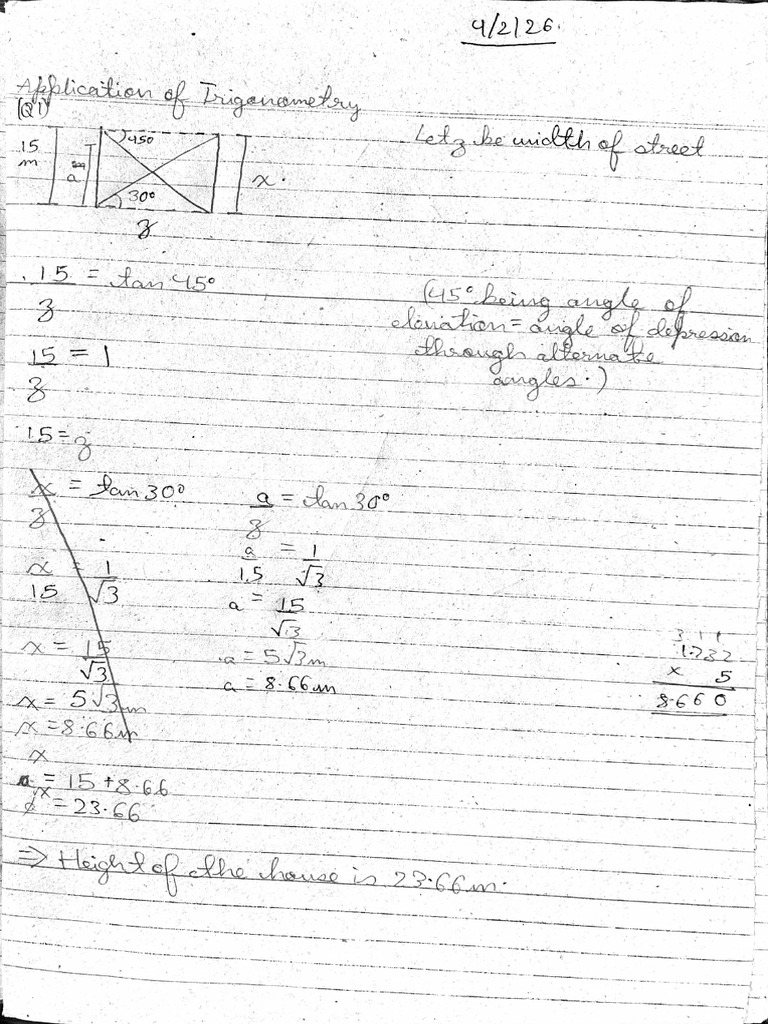Applications of Trigonometry Worksheet, February 4, 2026 | PDF