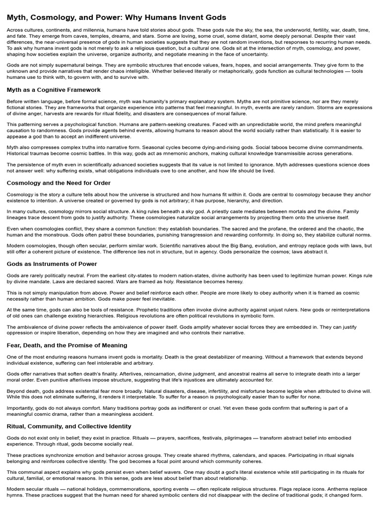 Myth, Cosmology, and Power - Why Humans Invent Gods | PDF | Divinity ...
