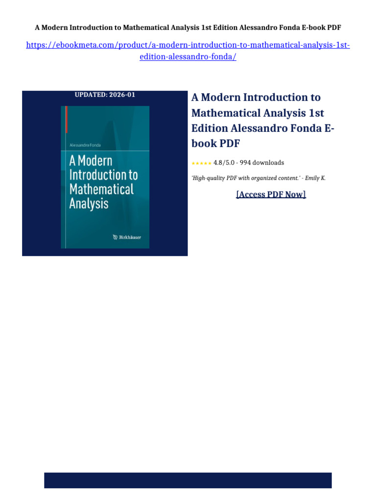 A Modern Introduction to Mathematical Analysis 1st Edition Alessandro ...