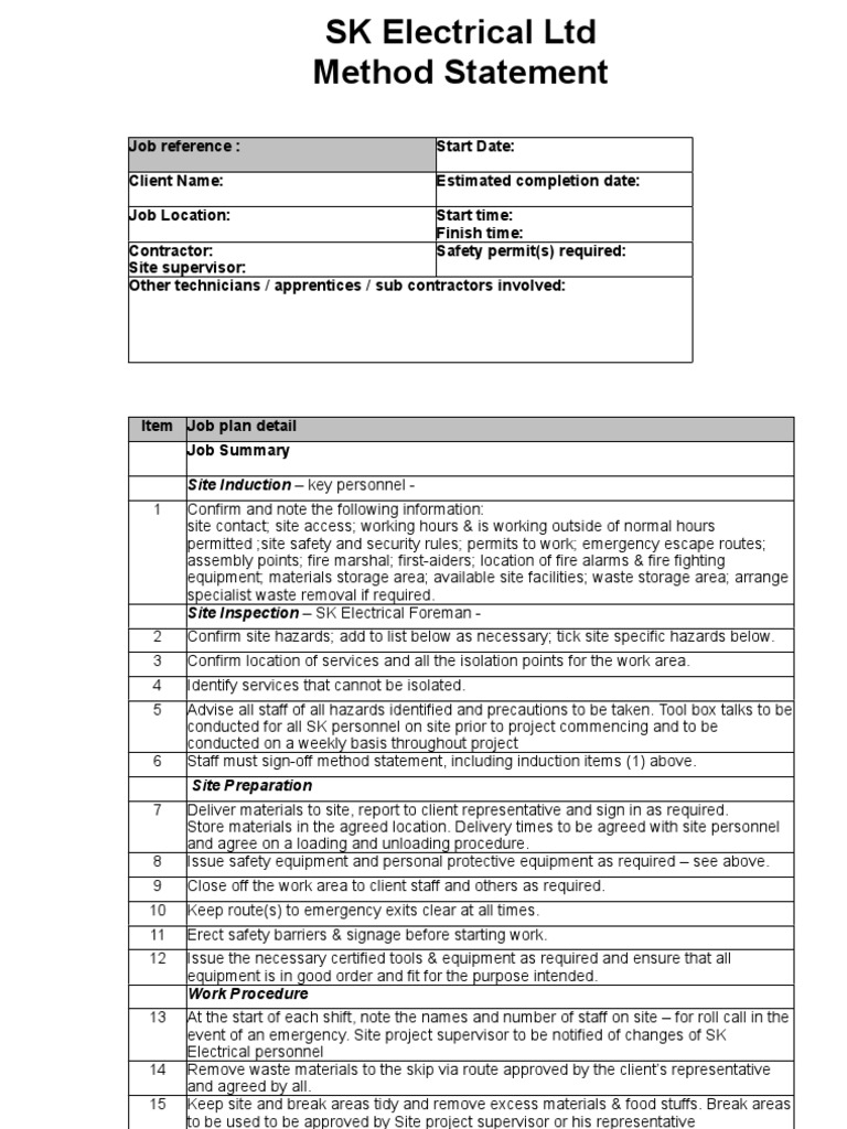 Site Specification Method Statement | Personal Protective Equipment ...