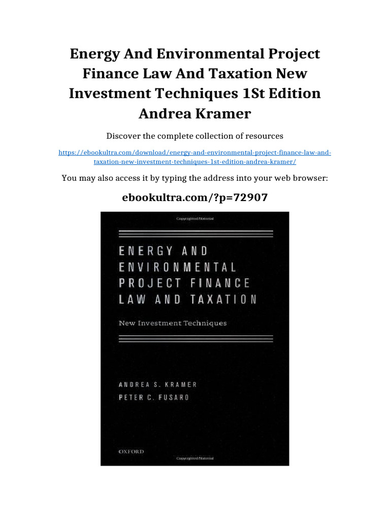 Energy and Environmental Project Finance Law and Taxation New ...