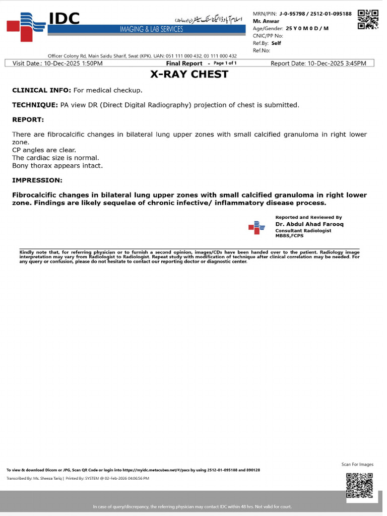 Anwar Ali X Ray Sami Ul Haq Patientreportpdf | PDF