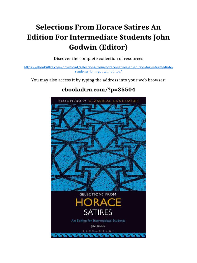 Selections From Horace Satires An Edition For Intermediate Students ...