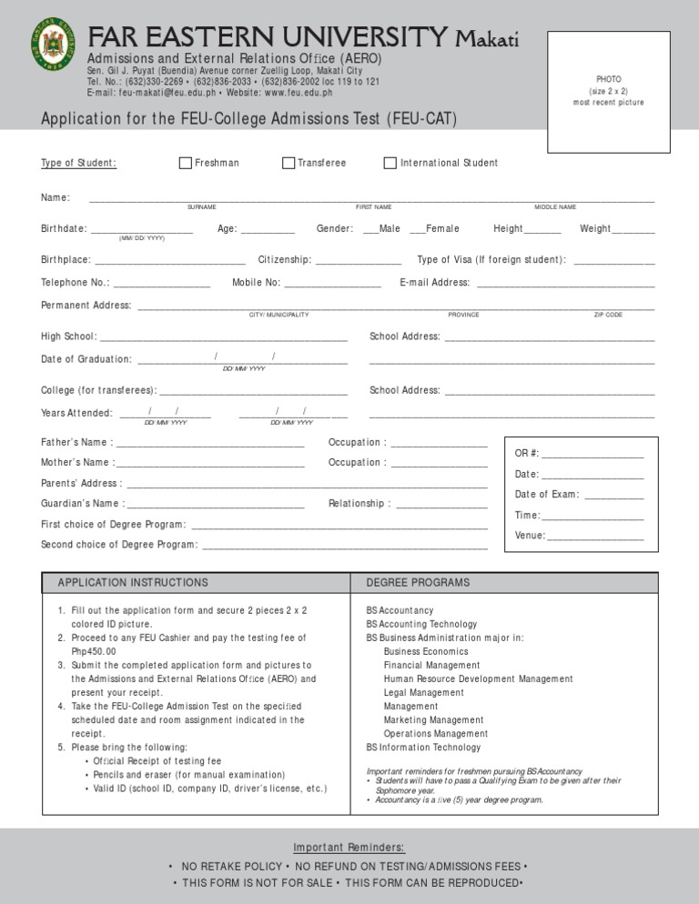 FEU Makati Application Form | PDF | Career & Growth
