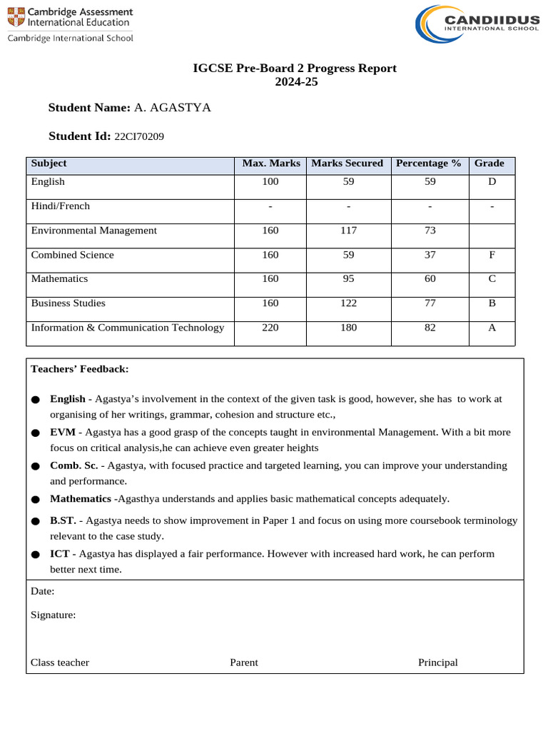 Pre Board 1 Progress Report | PDF | Information And Communications ...