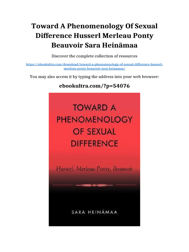 Toward a Phenomenology of Sexual Difference Husserl Merleau Ponty ...