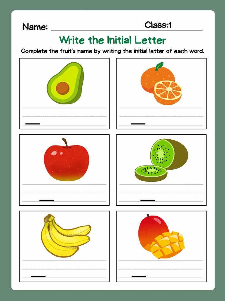 Write The Initial Letter of Fruits Worksheet in Gray and White Simple ...