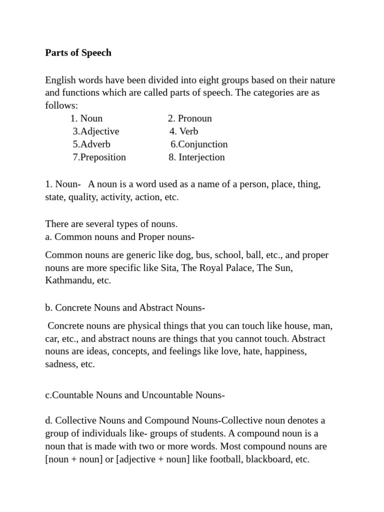 Parts of Speech, Active and Passive Voice | PDF | Noun | Part Of Speech
