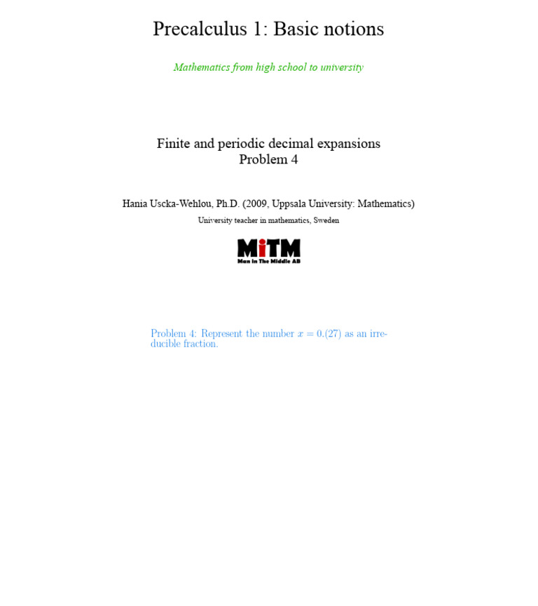 018 Slides Finite and Periodic Decimal Expansions Problem 4 | PDF