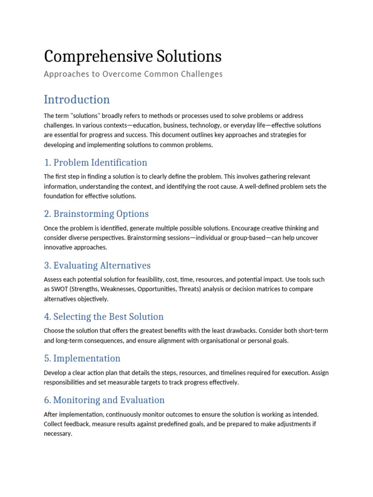 Comprehensive Solutions | PDF | Brainstorming | Cognition