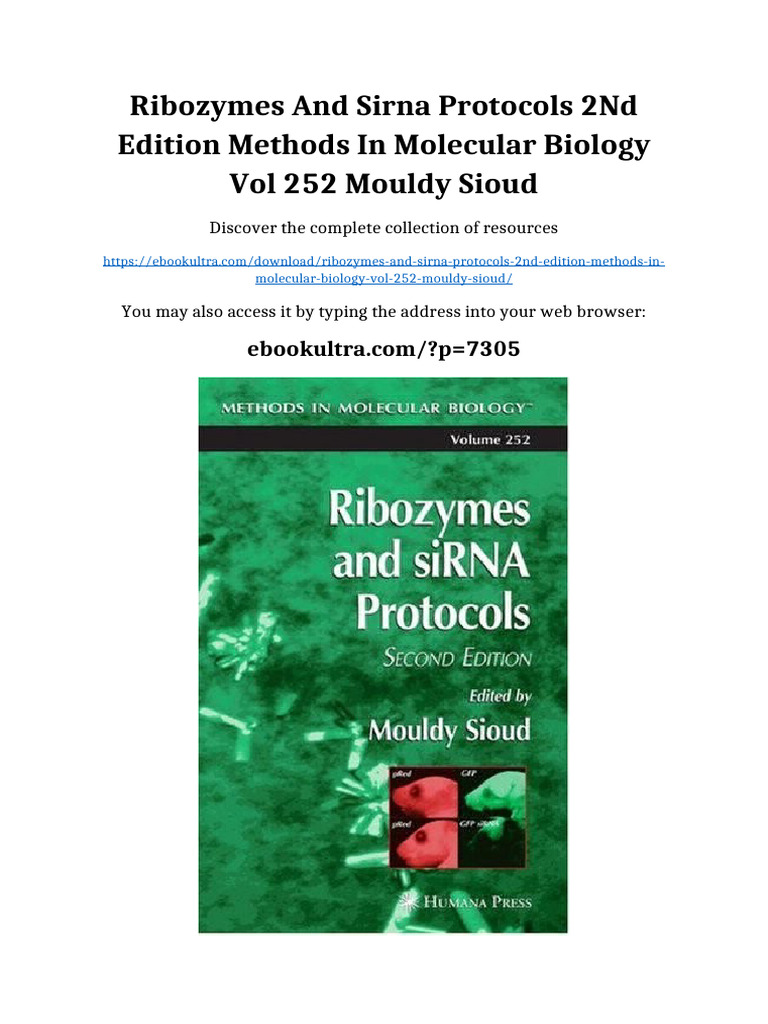 Ribozymes and siRNA protocols 2nd Edition Methods in Molecular Biology ...