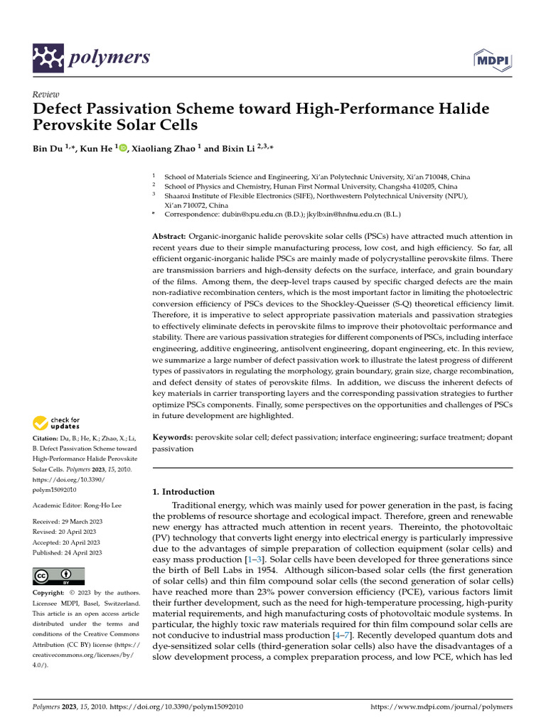 Defect Passivation Scheme Toward High-Performance | PDF | Solar Cell | Ion