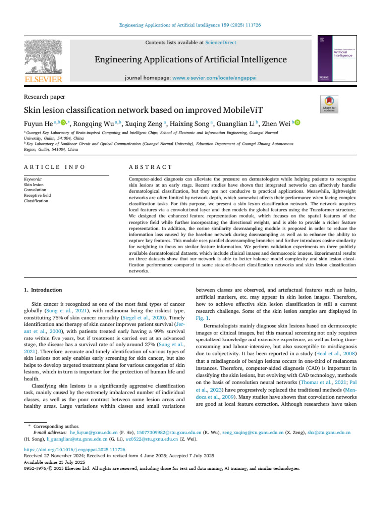 Skin Lesion Classification Network Base 2025 Engineering Applications ...
