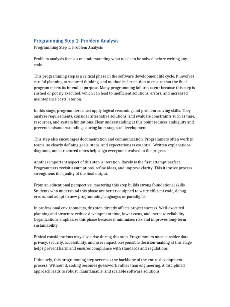 Programming Step 1 Problem Analysis Long | PDF | Software Development ...