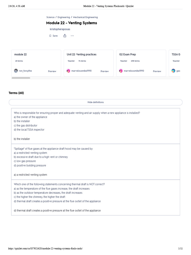 Module 22 - Venting Systems Flashcards - Quizlet | PDF | Chimney ...