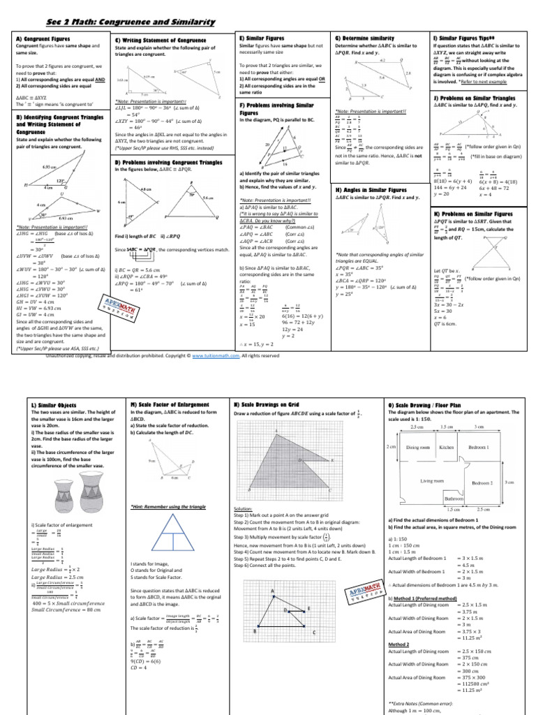 Sec 2 Math: Congruence and Similarity | PDF | Angle | Classical Geometry