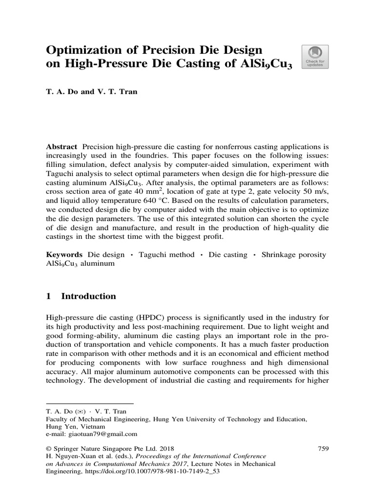 Optimization of Precision Die Design On High Pressure Die Casting of ...