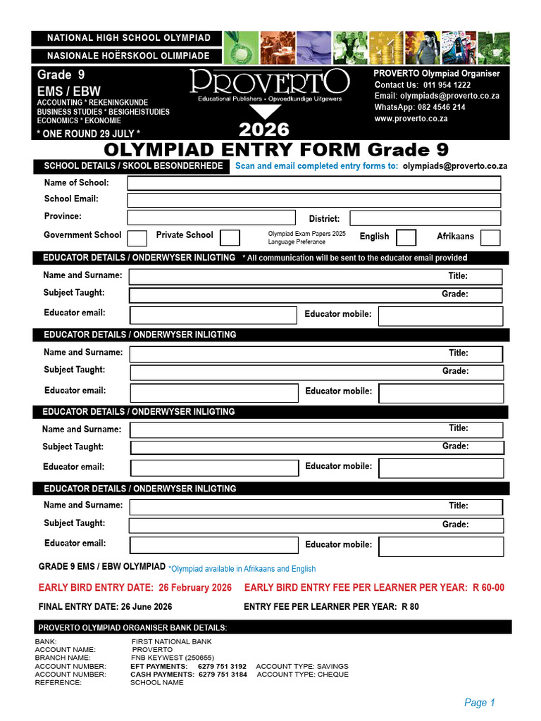 2026 GR 9 Proverto Olympiad Entry Forms | PDF | Chess Theory | Chess