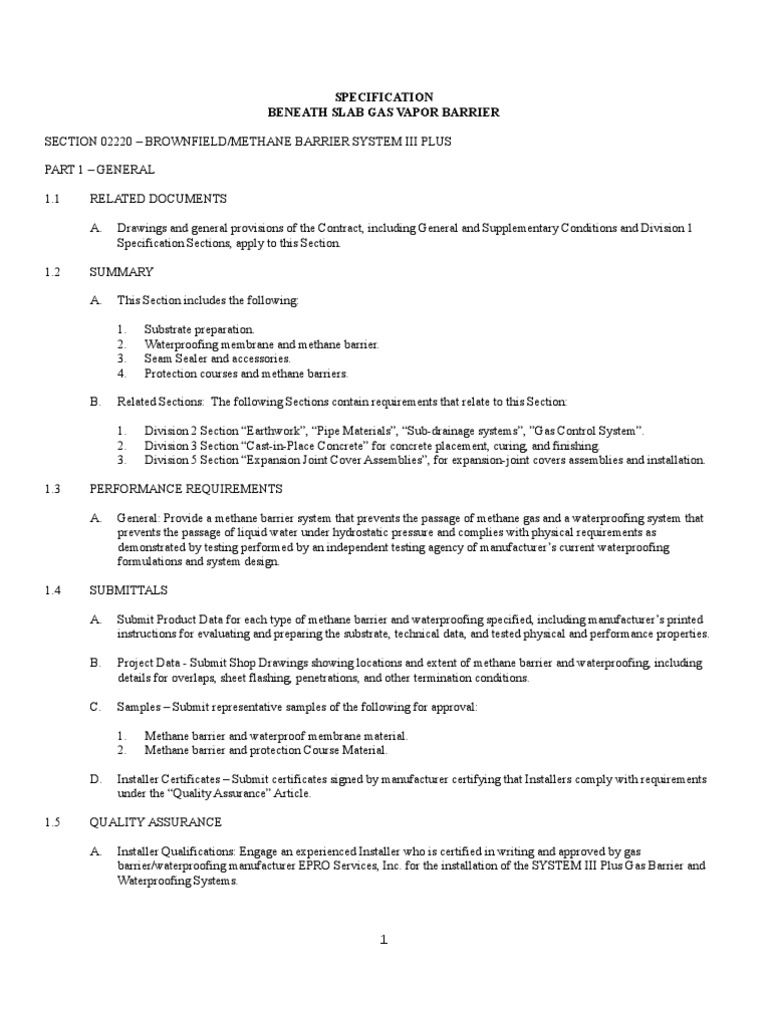 Methane Barrier Installation Guide | PDF | Building Engineering | Materials