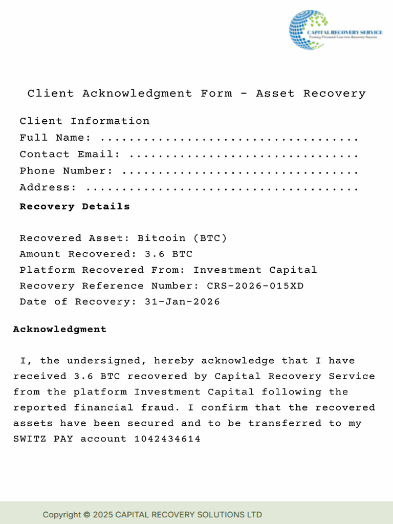 Client Acknowledgment Form - Asset Recovery | PDF