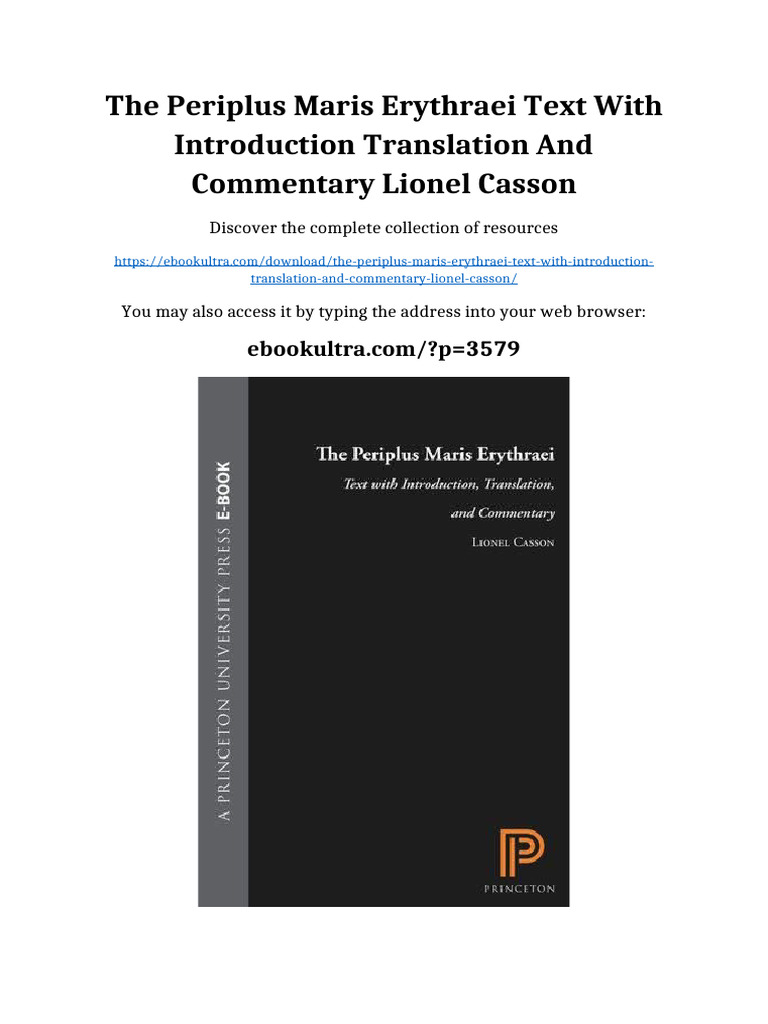 The Periplus Maris Erythraei Text with Introduction Translation and ...