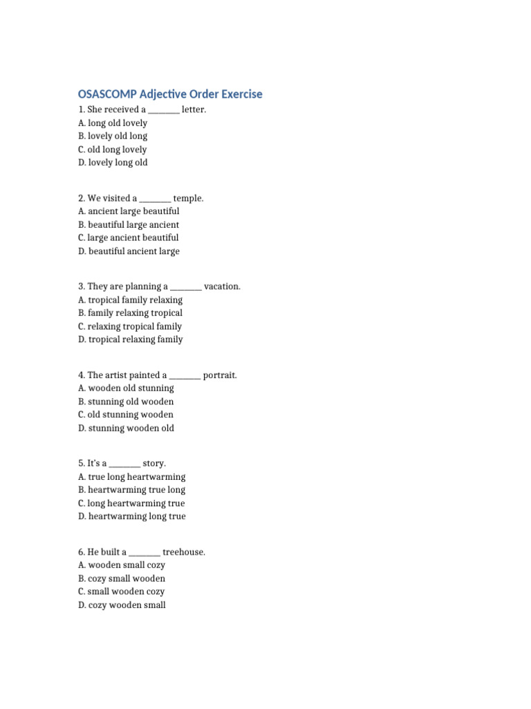 OSASCOMP Adjective Order Exercise | PDF