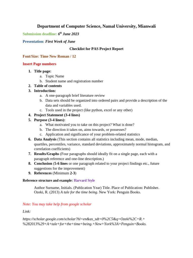 Checklist For PAS Project Report | PDF