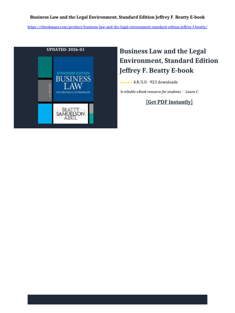 Business Law and The Legal Environment, Standard Edition Jeffrey F ...
