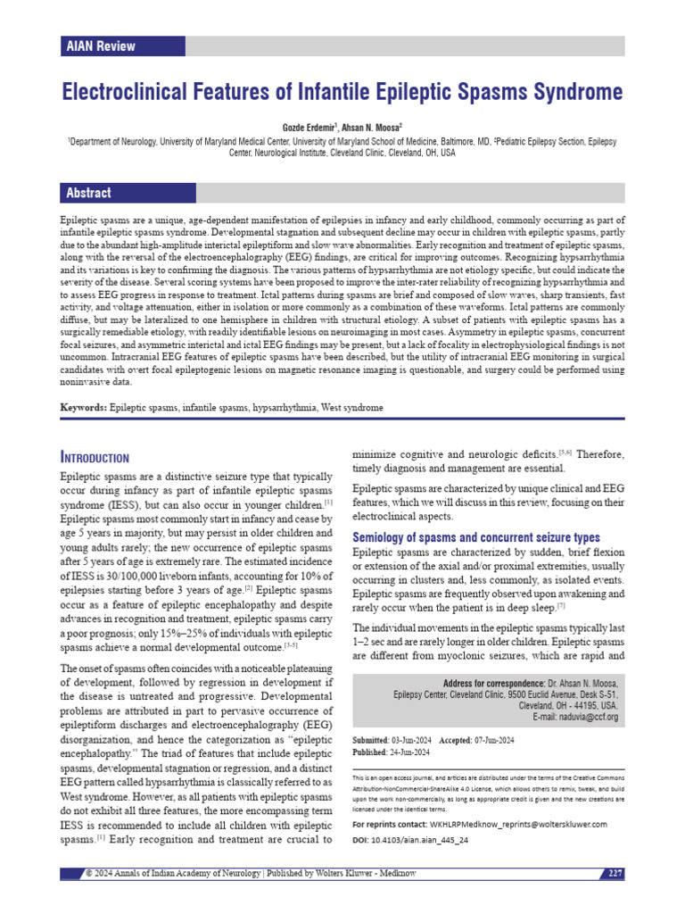 Electroclinical Features of Infantile Epileptic.1 | PDF | Epilepsy ...