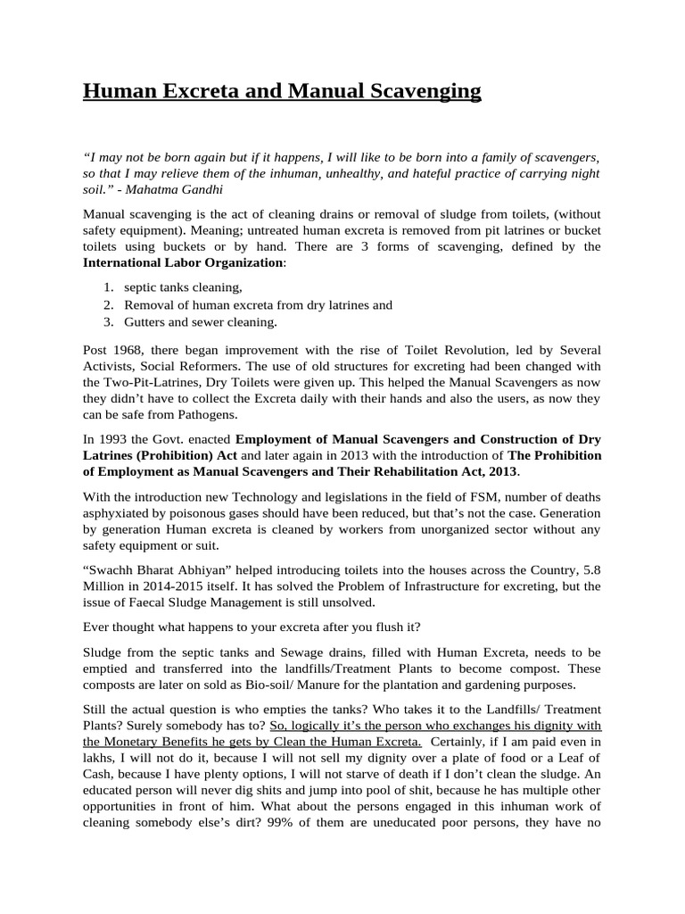 Human Excreta and Manual Scavenging | PDF | Sanitation | Waste Management