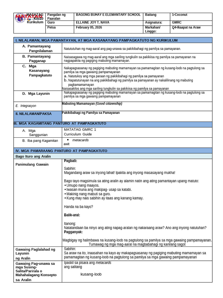 DLP Week 2-Q4 - GMRC Day 4 | PDF