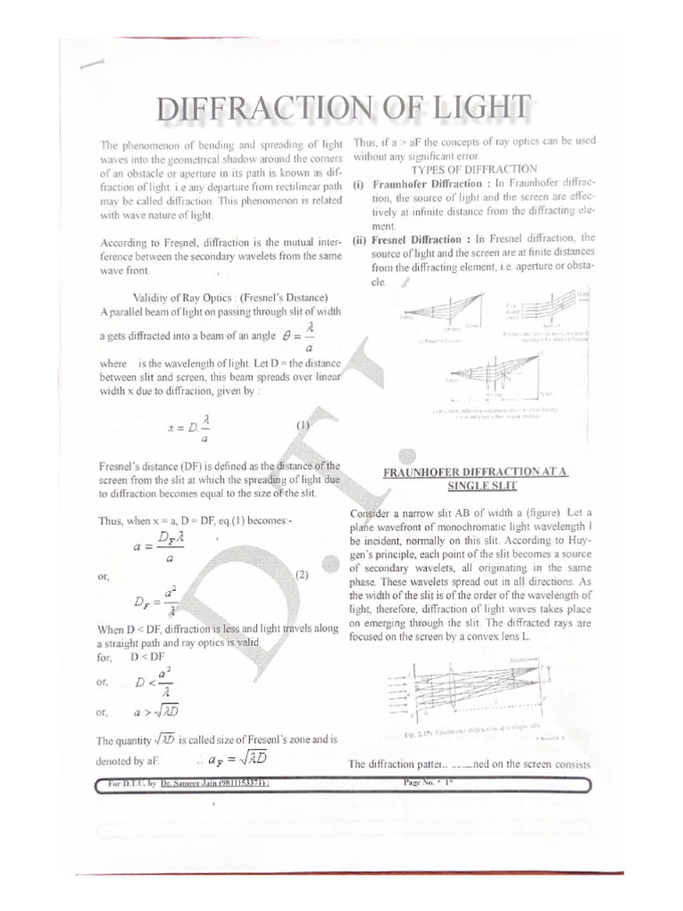 Diffraction of Light | PDF