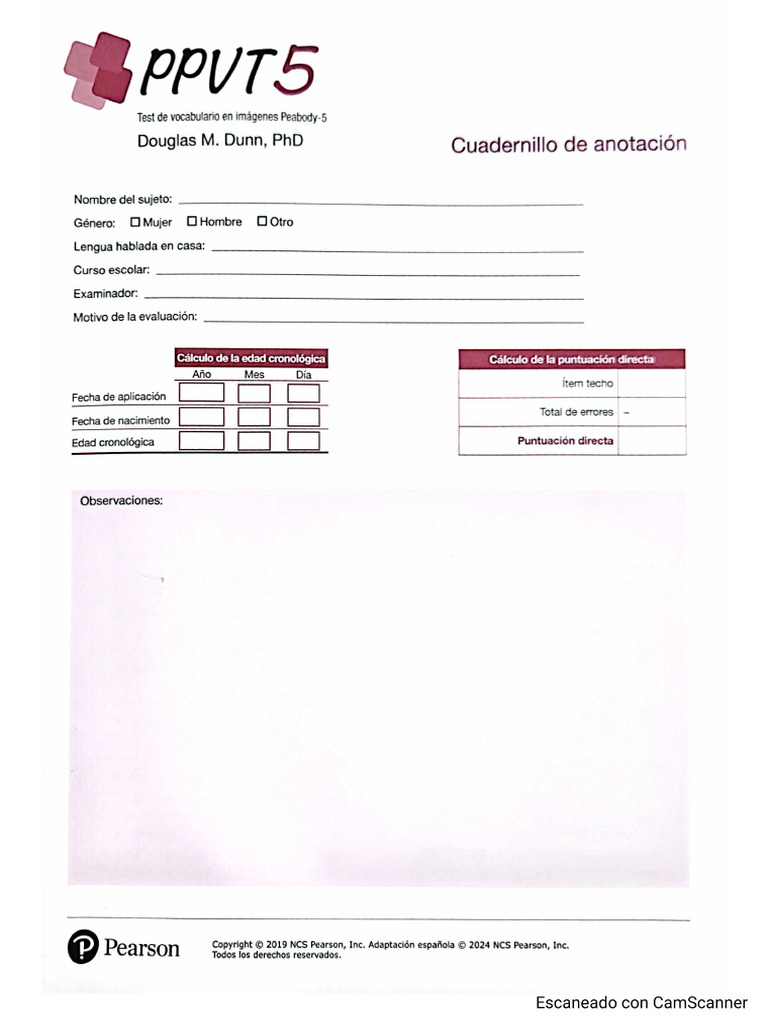 Hoja de Registro PPVT5 | PDF