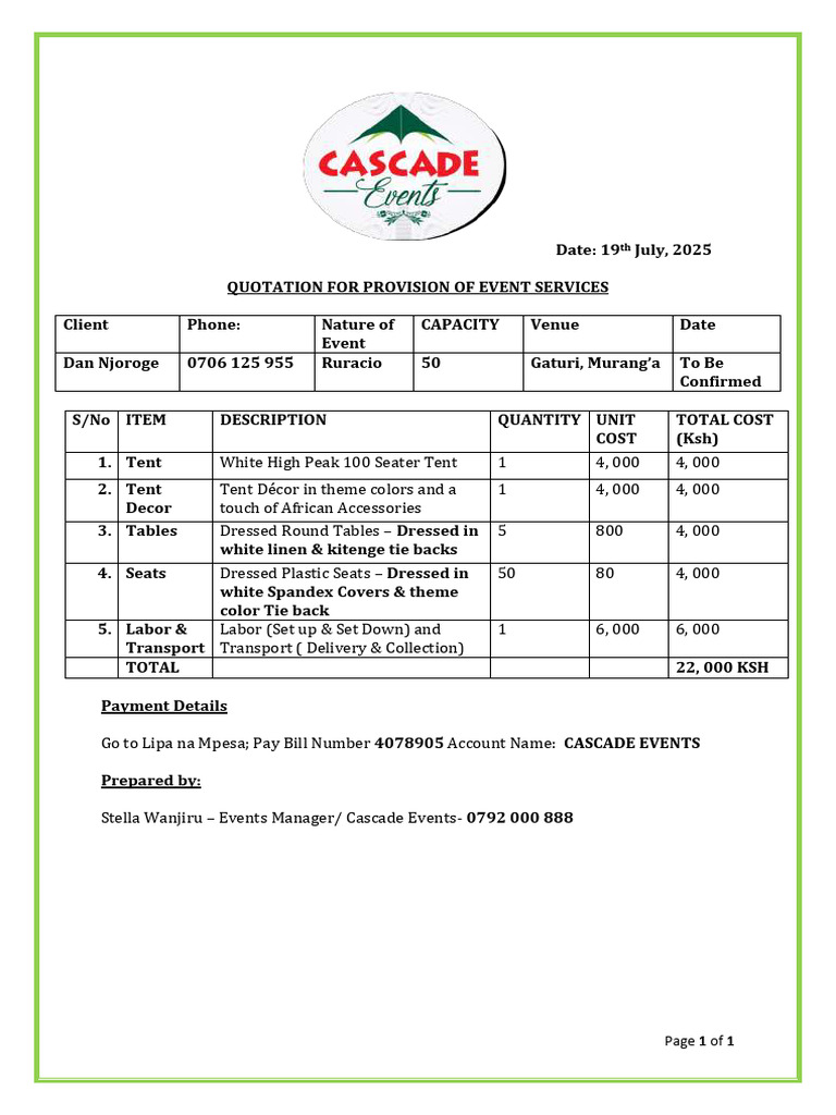 50 Pax - High Table Set Up Quotation | PDF