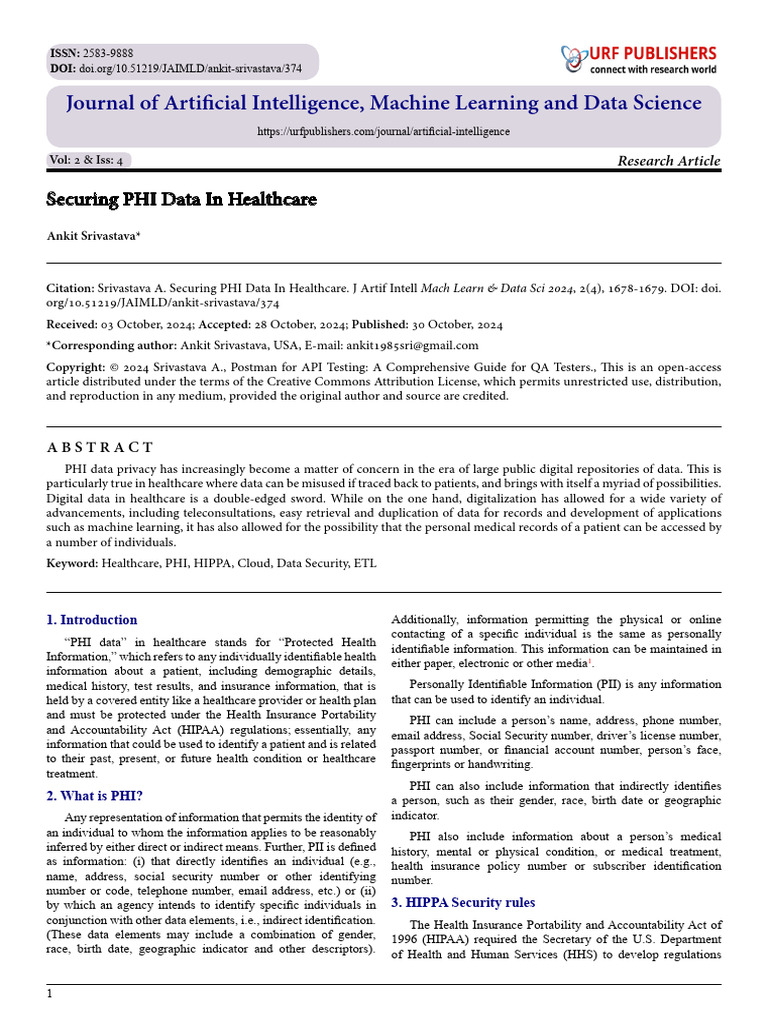 Securing PHI Data in Healthcare | PDF | Health Insurance Portability ...