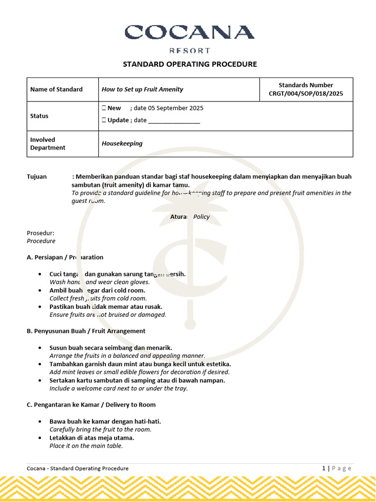 Cocana SOP - 018 How To Set Up Fruit Amenity | PDF | Fruit