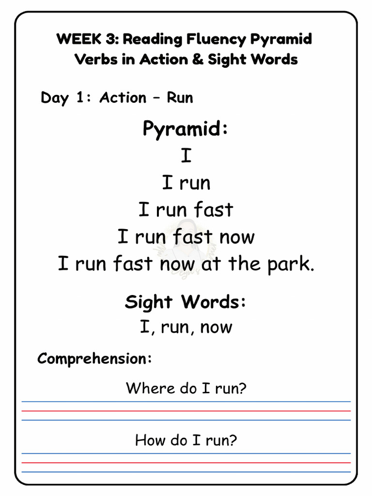 Week 3 Reading Fluency Pyramid Verbs in Action Sight Words | PDF
